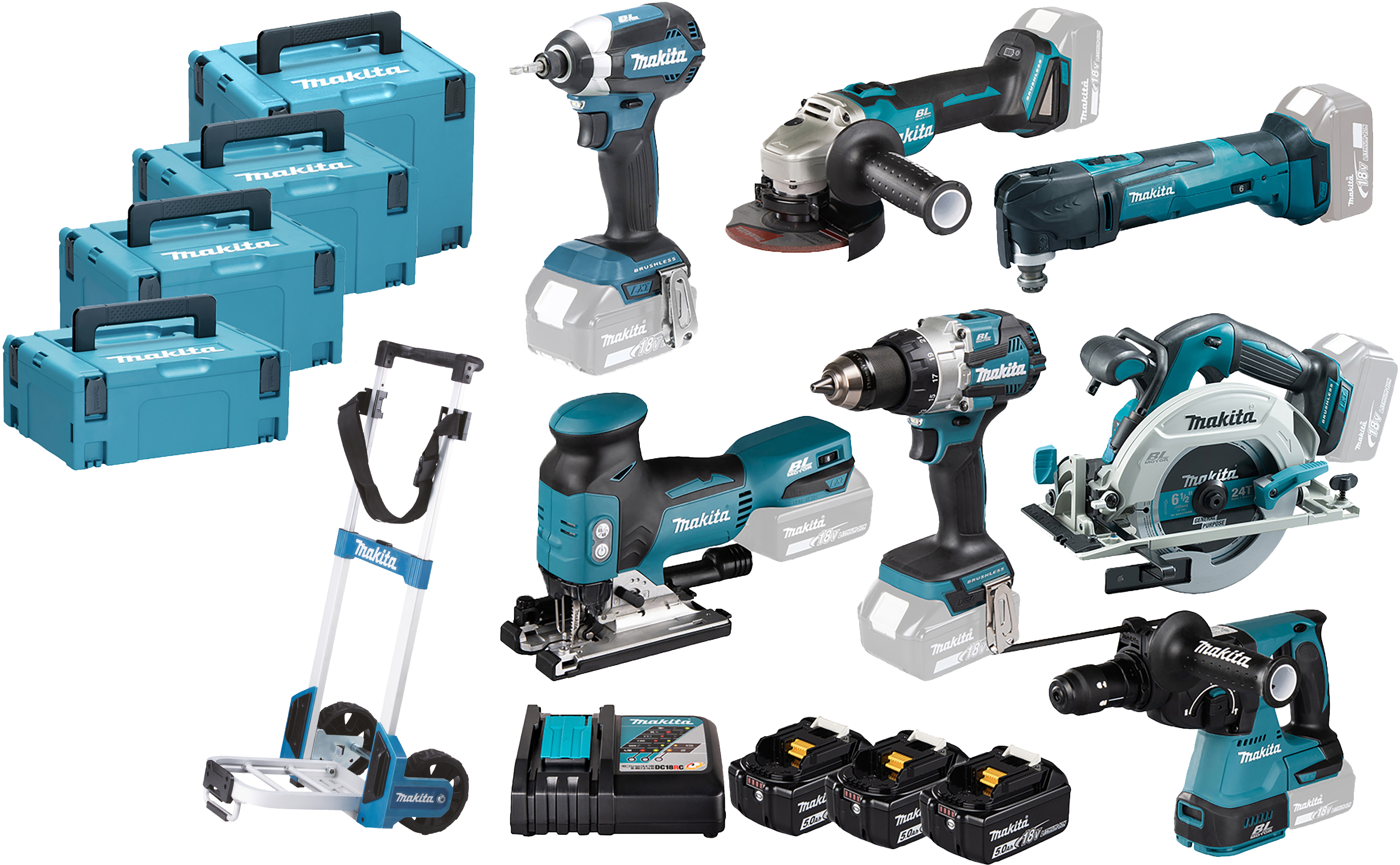 MAKITA DLX7030TJX 18V LXT cordless machine set 7-piece + trolley in ...