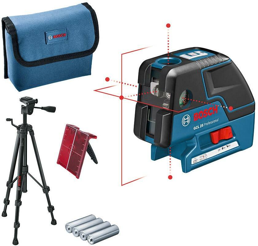BOSCH GCL 25 combilaser rood in opbergetui met bouwstatief BT 150 (4x 1 ...