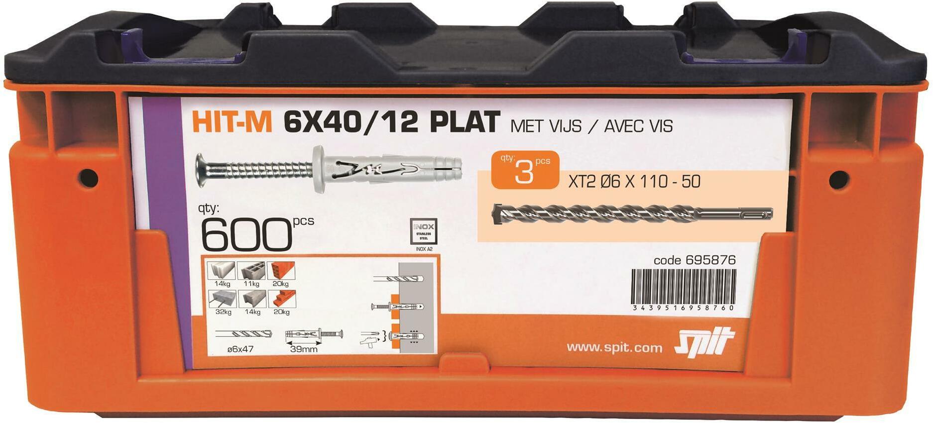 SPIT 695876 slagplug met kraag HIT M 6x40 (600 st.) + 3 boren in koffer ...