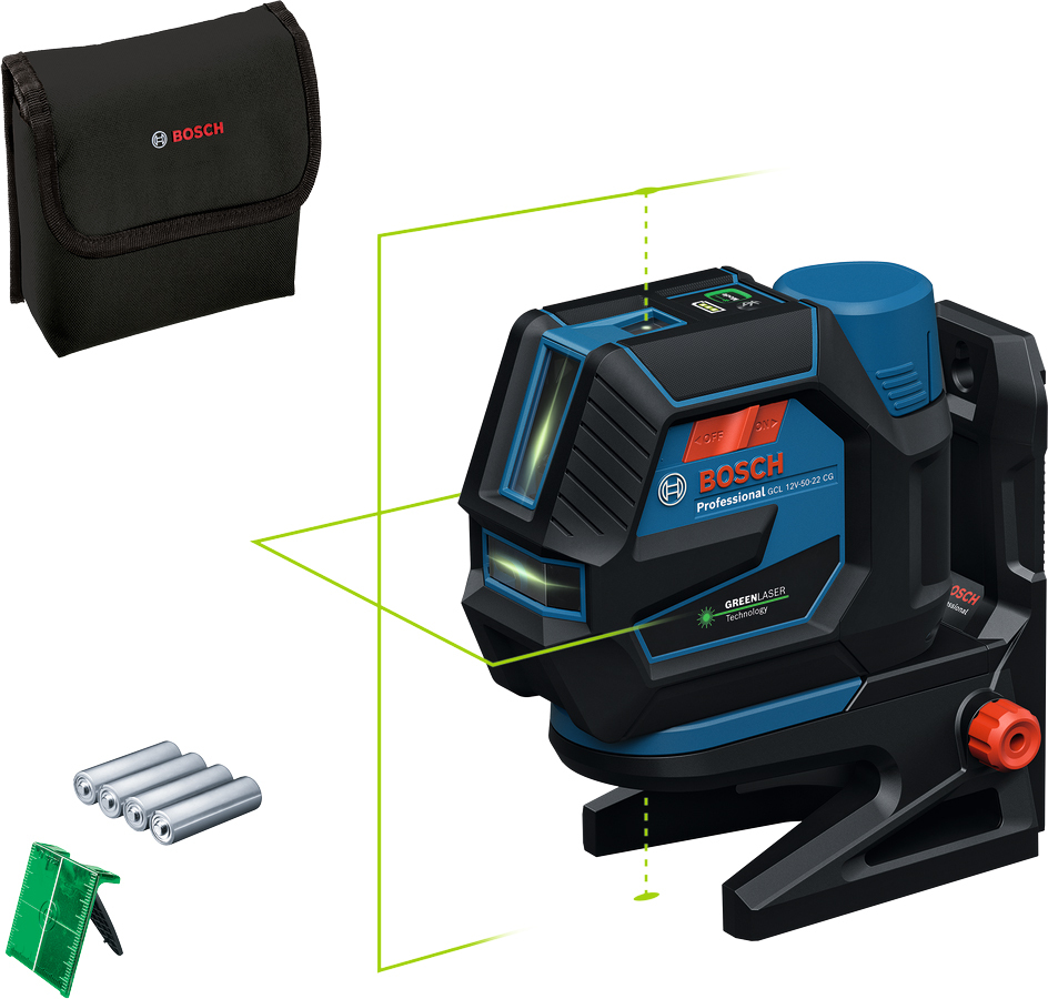 BOSCH GCL 12V-50-22 CG accu-kruislijnlaser/-puntlaser groen in tas (4x ...