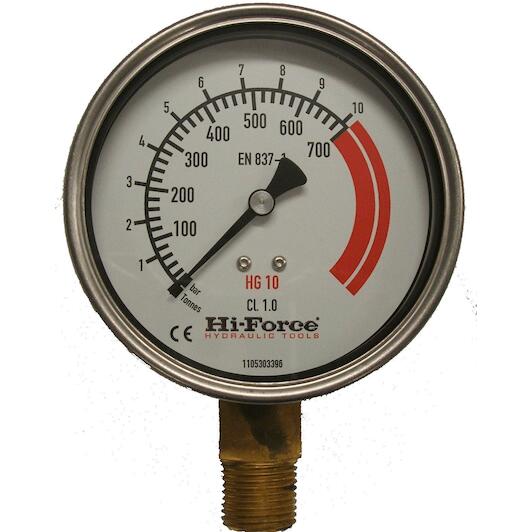 HI-FORCE HG5 pressure gauge 100 mm, dry, 0-700 bar / 0-4.5 tonne, class 1.0 | Klium