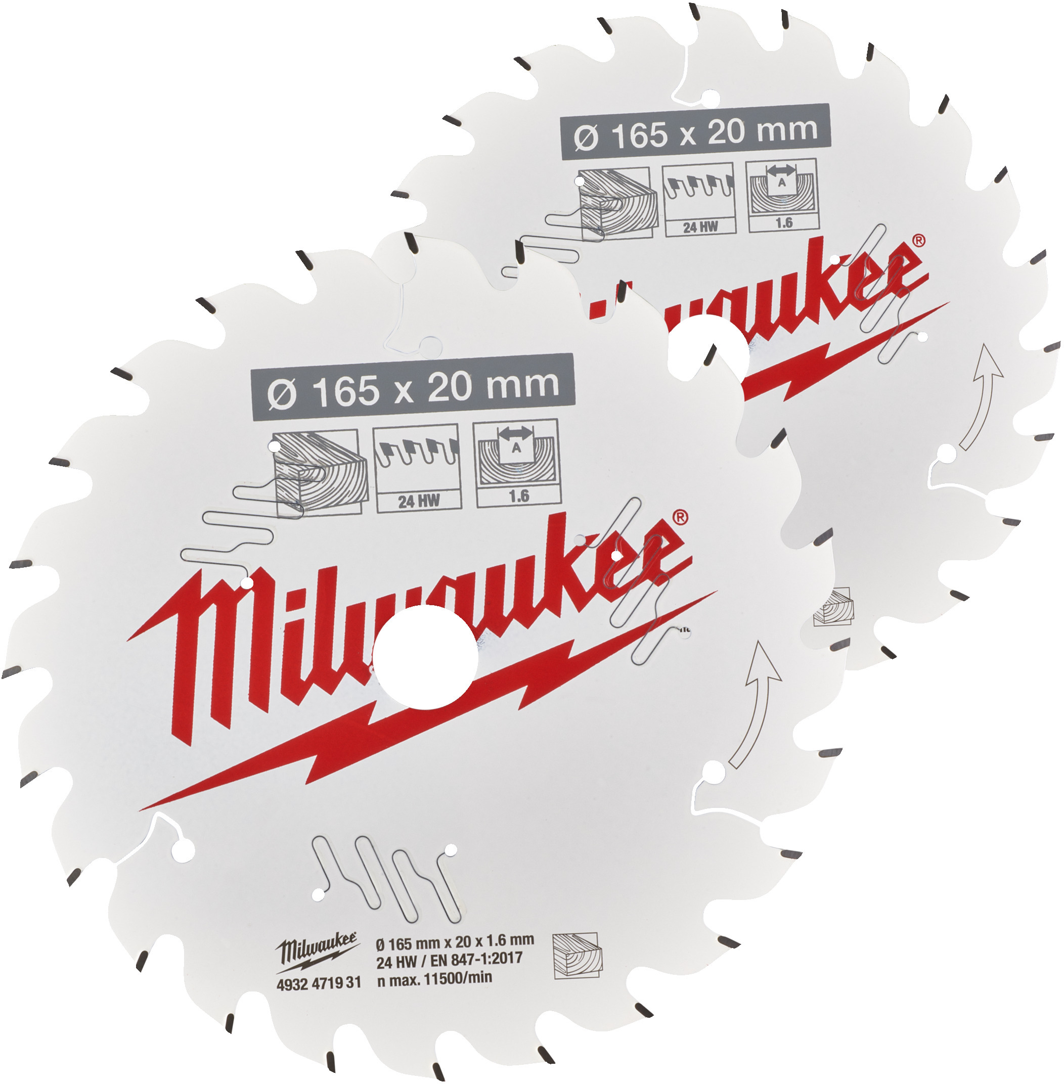 MILWAUKEE 4932492433 cirkelzaagblad 165 x 20 mm, 40T (2 st.) | Klium