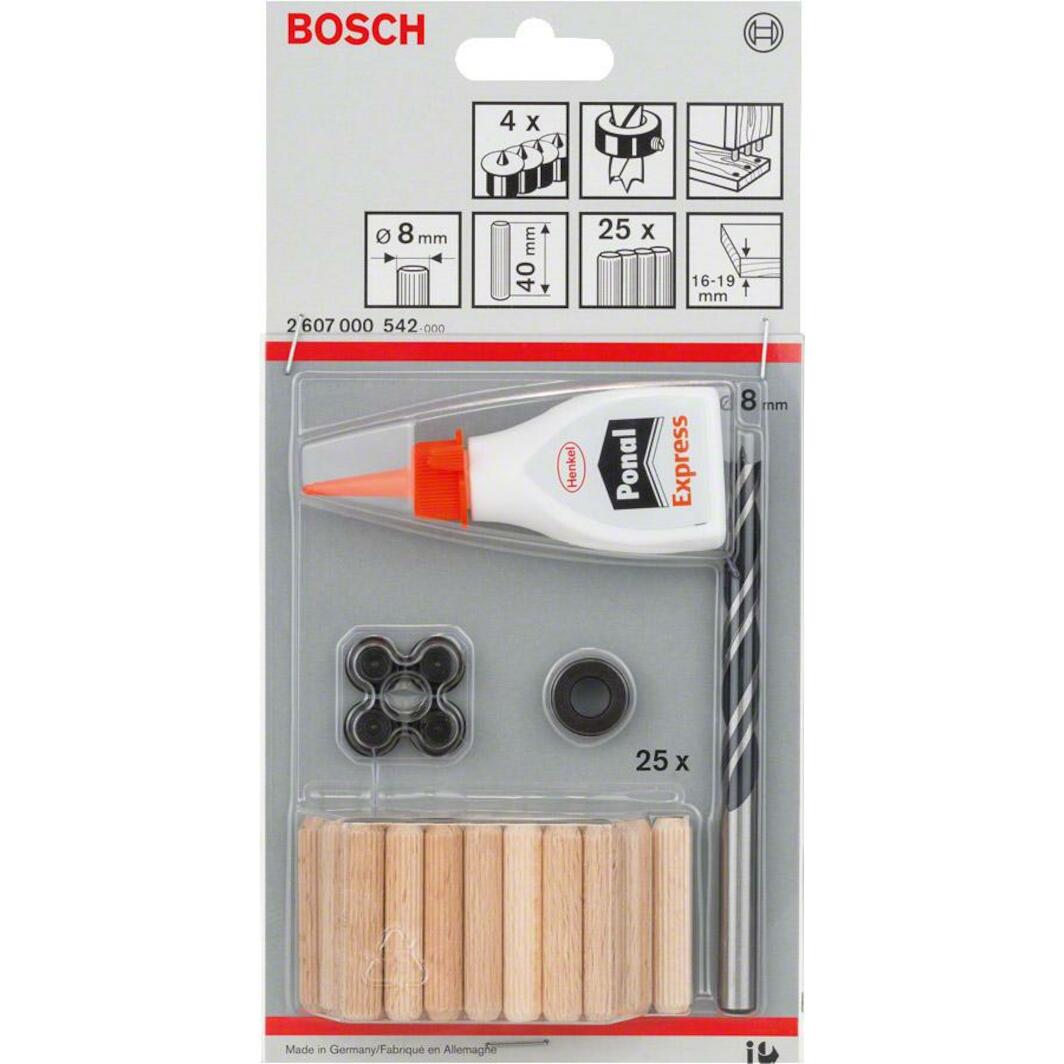 BOSCH 2607000542 wood dowel set 8x40 mm 32-piece