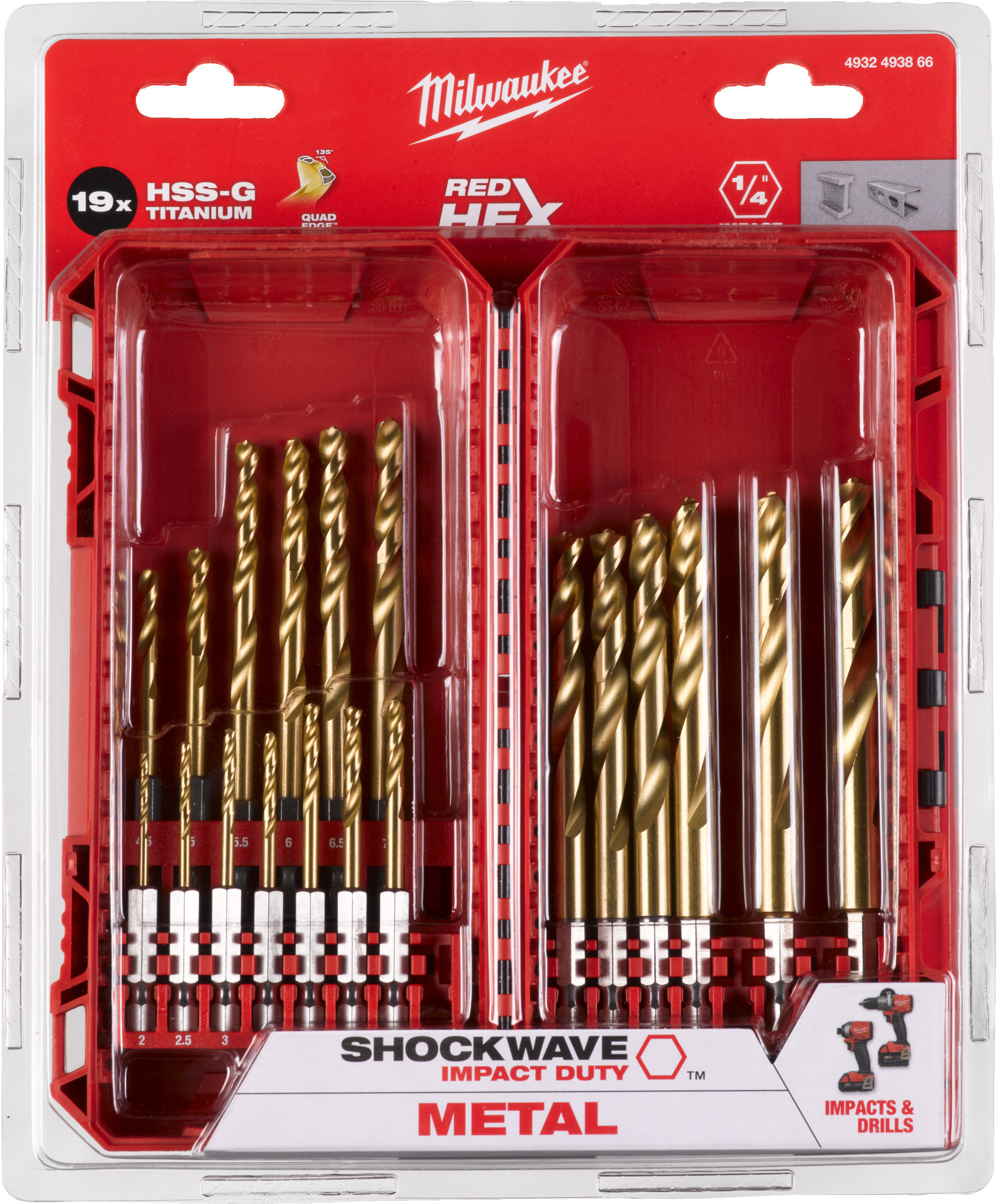 MILWAUKEE 4932493866 SHOCKWAVE HSS-G Ti metal drill bit set 19-piece ...