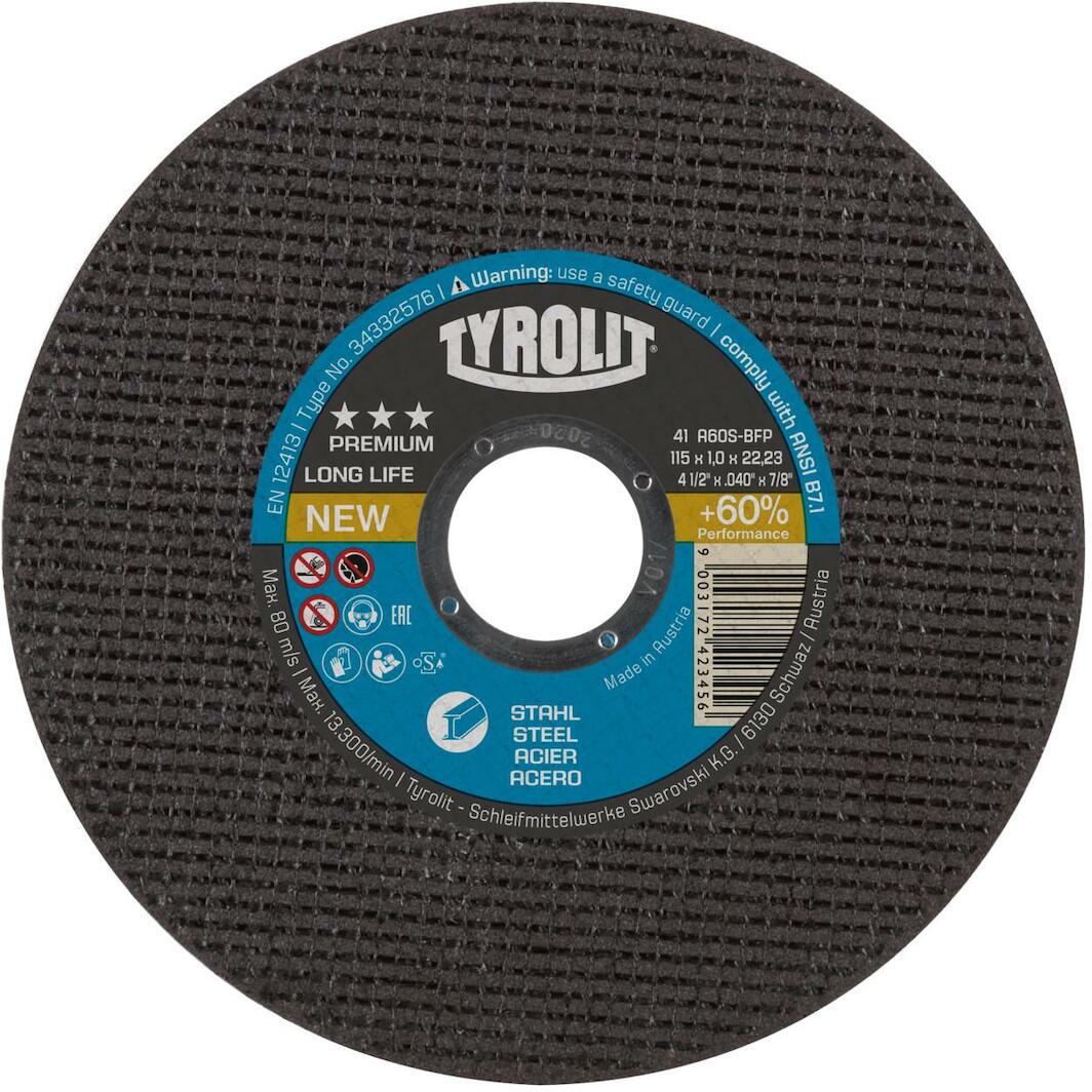TYROLIT 34332755 Premium cut-off wheel for angle grinders 41 115x1,6x22 ...