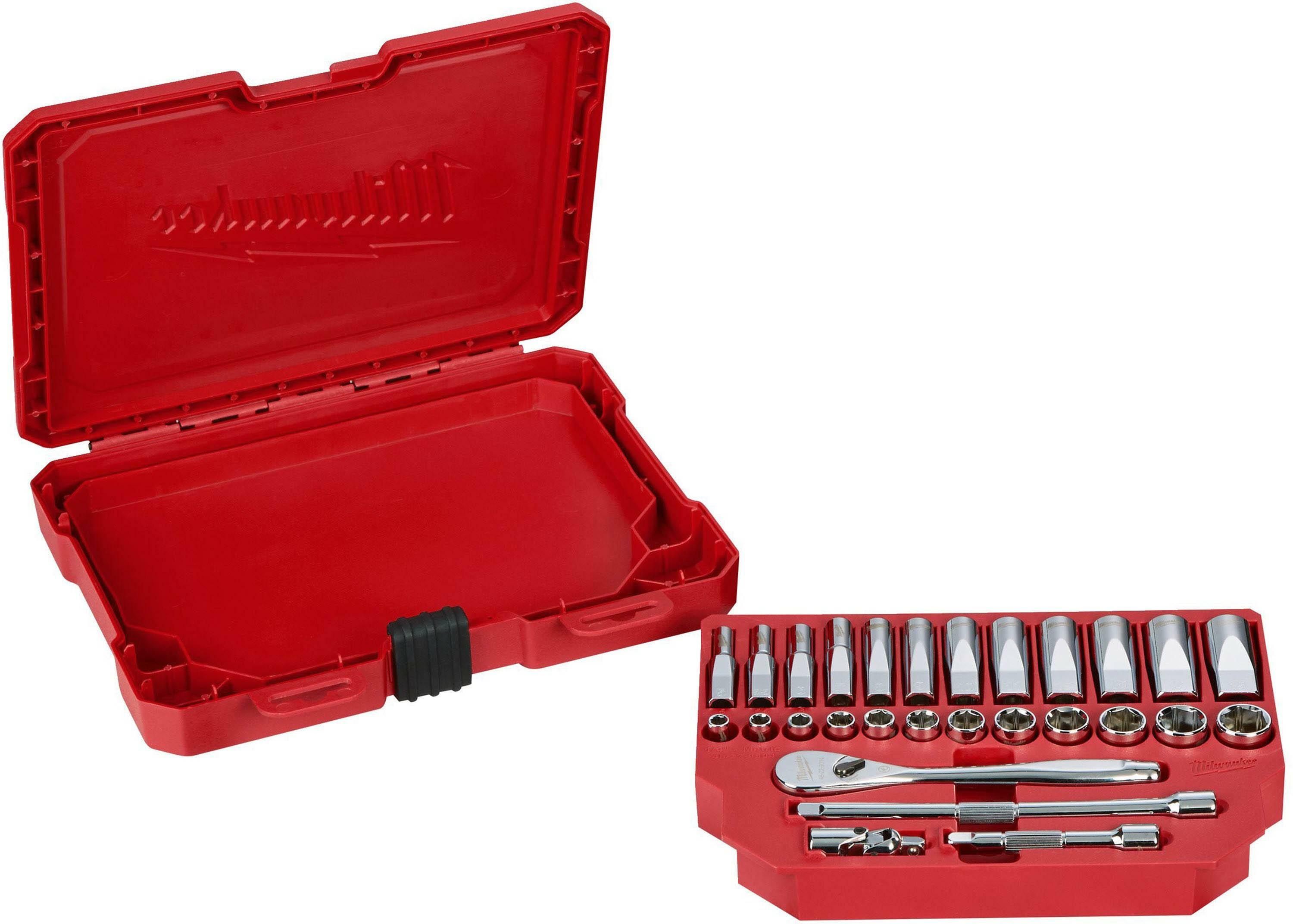 MILWAUKEE 4932464943 doppenset metrisch met ratel 1/4" in opbergdoos 28 ...