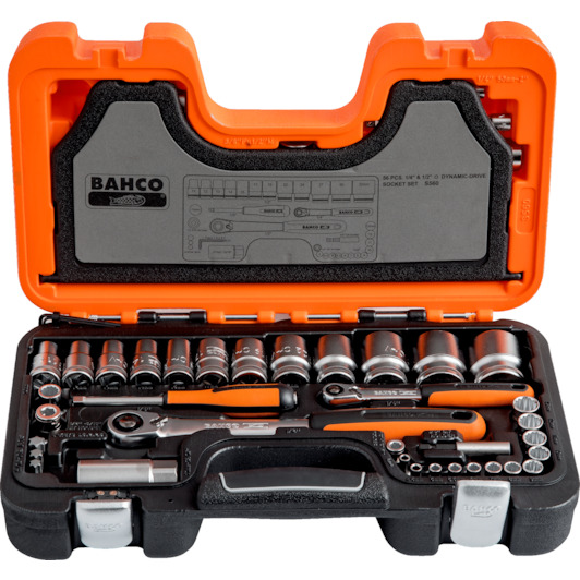 BAHCO S560 socket set 1/2 and 1/4" with narrow ratchet metric 12-sided ...