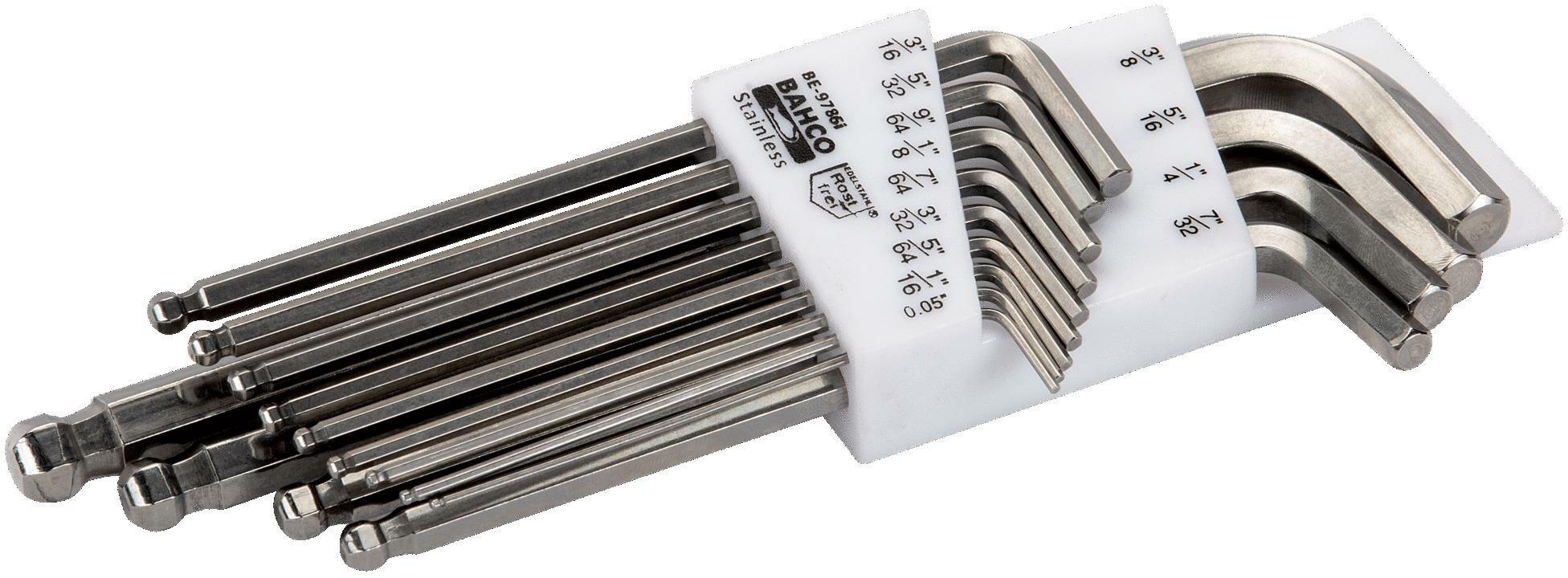 BAHCO BE-9786I inbussleutelset roestvaststaal lang kogelkop inch-maten ...