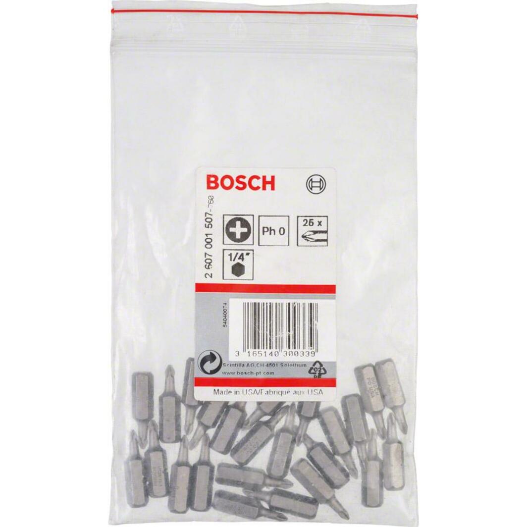 BOSCH 2607001507 screwdriver bit Extra Hard PH0, 25 mm (25 pc) | Klium