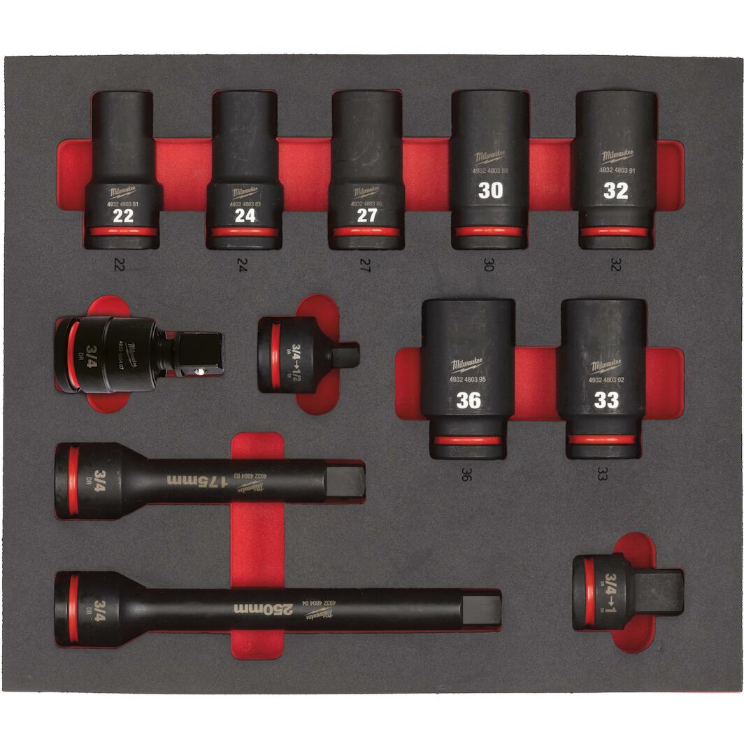 MILWAUKEE 4932493398 SHOCKWAVE lange doppenset 3/4" in foam inzetstuk ...