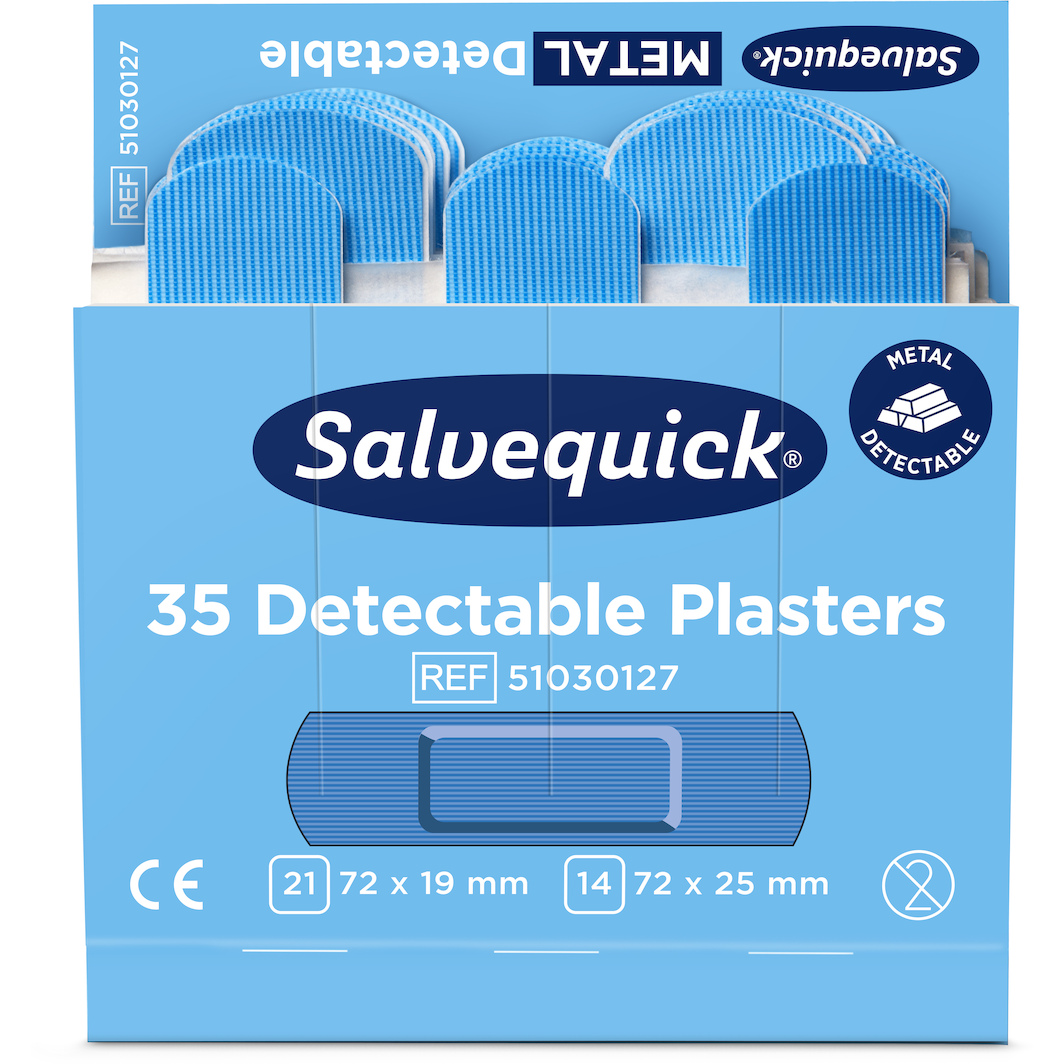 SALVEQUICK 51030127 blue detectable plasters, 2 sizes (6 x 35 pcs) | Klium