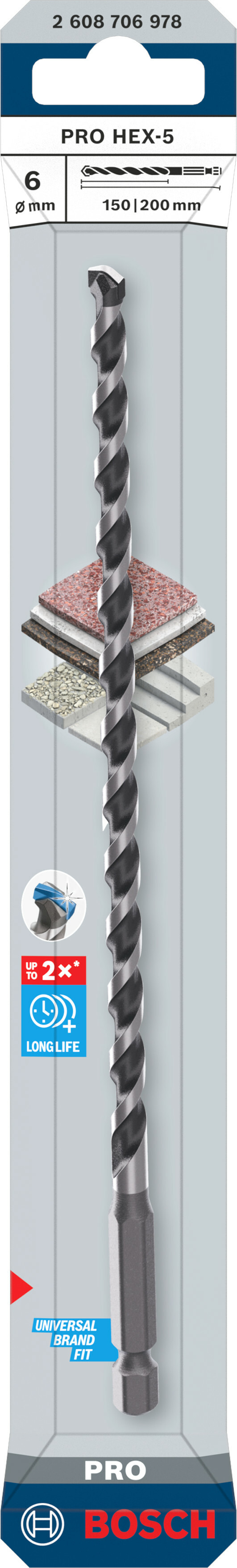 BOSCH 2608706978 Foret à béton PRO HEX-5, 6x150x200 mm | Klium