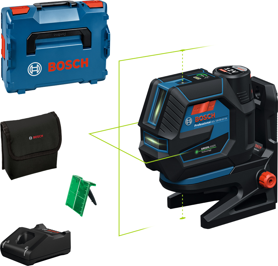 BOSCH GCL 12V-50-22 CG accu-kruislijnlaser/-puntlaser groen in L-BOXX ...