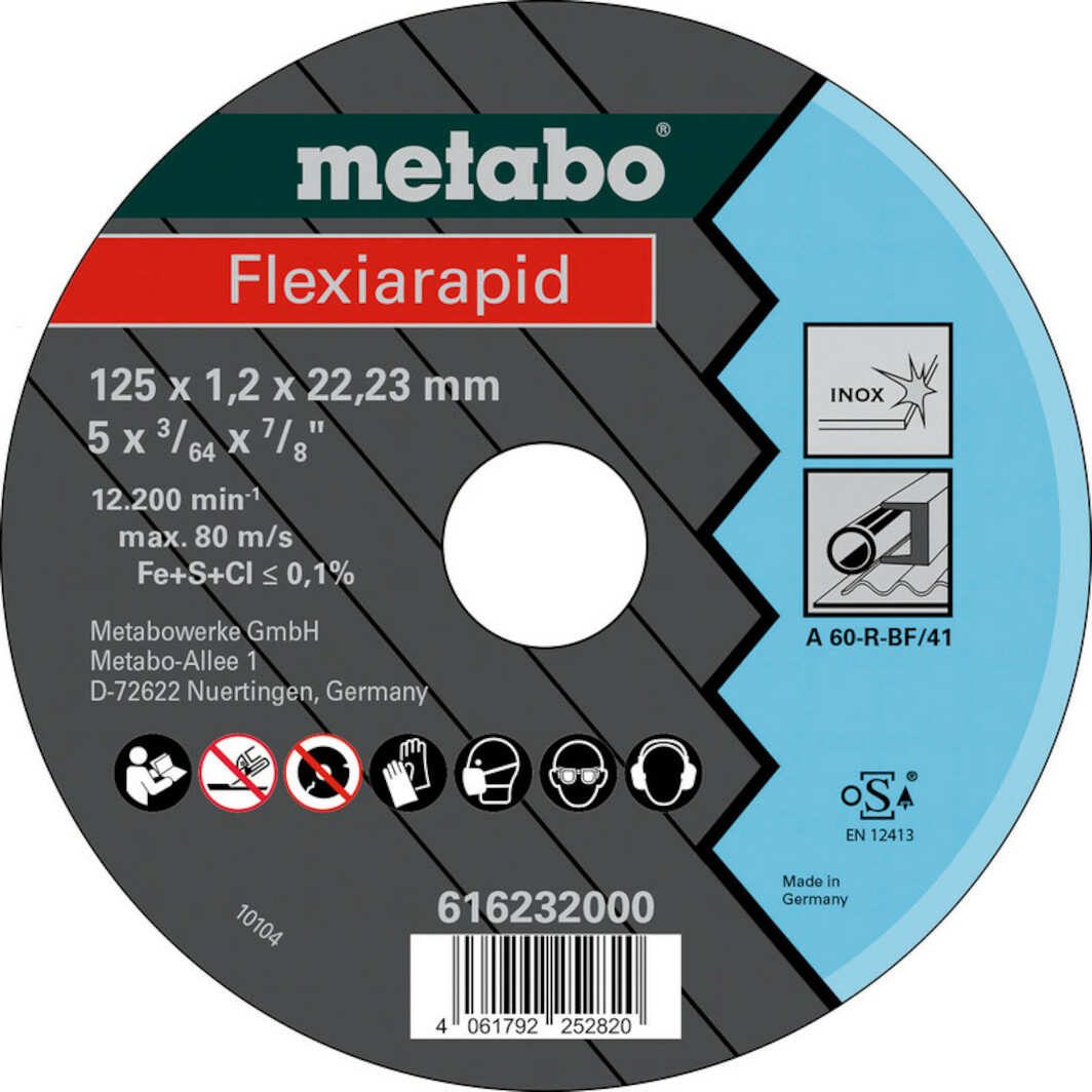 METABO 616232000 Cut-off wheel Flexiarapid 125x1,2x22,23 Inox, TF 41 ...
