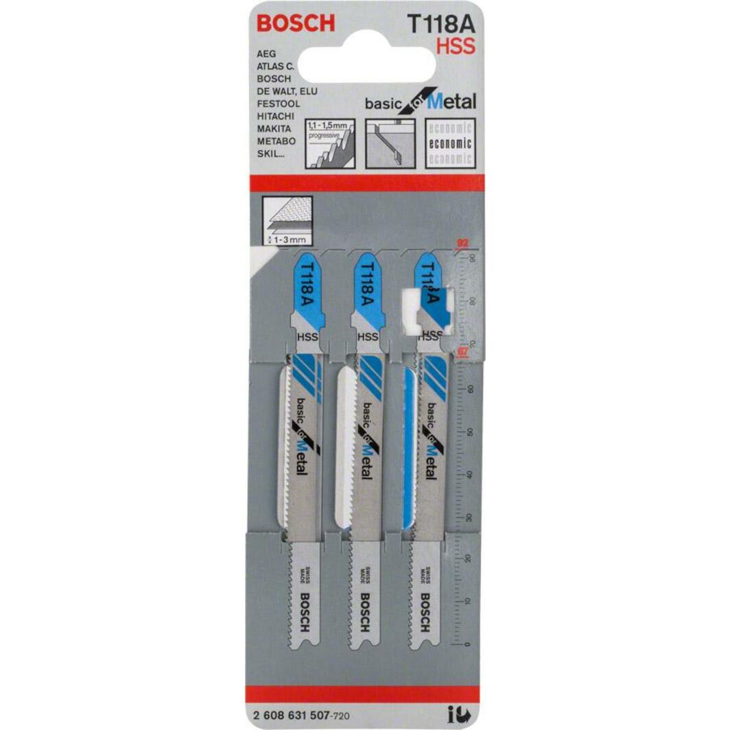BOSCH 2608631507 jigsaw blade T 118 A Basic for Metal (3 pack) | Klium