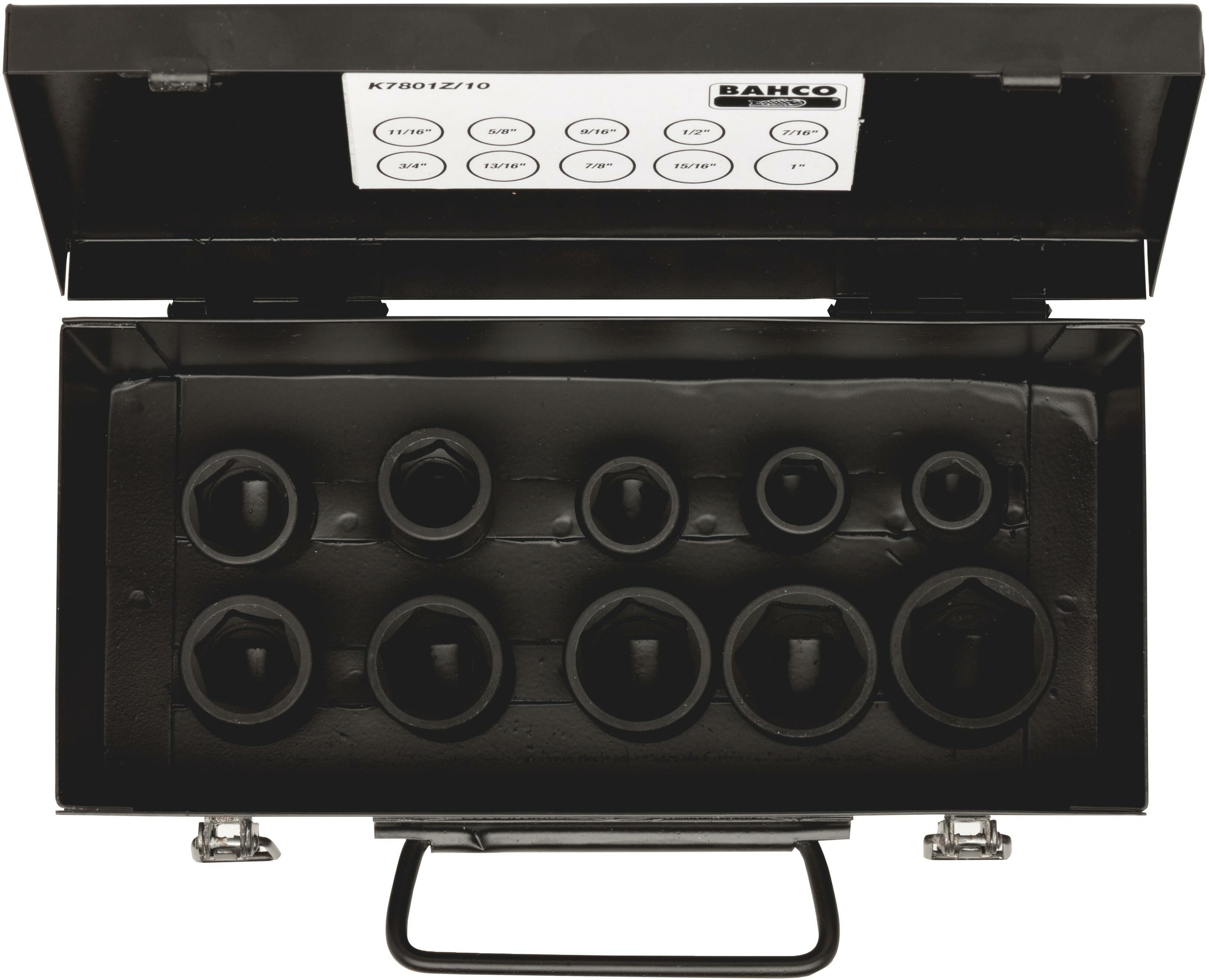 BAHCO K7801Z/10 slagdoppenset 1/2" zeskant inch-maten in koffer 10 ...