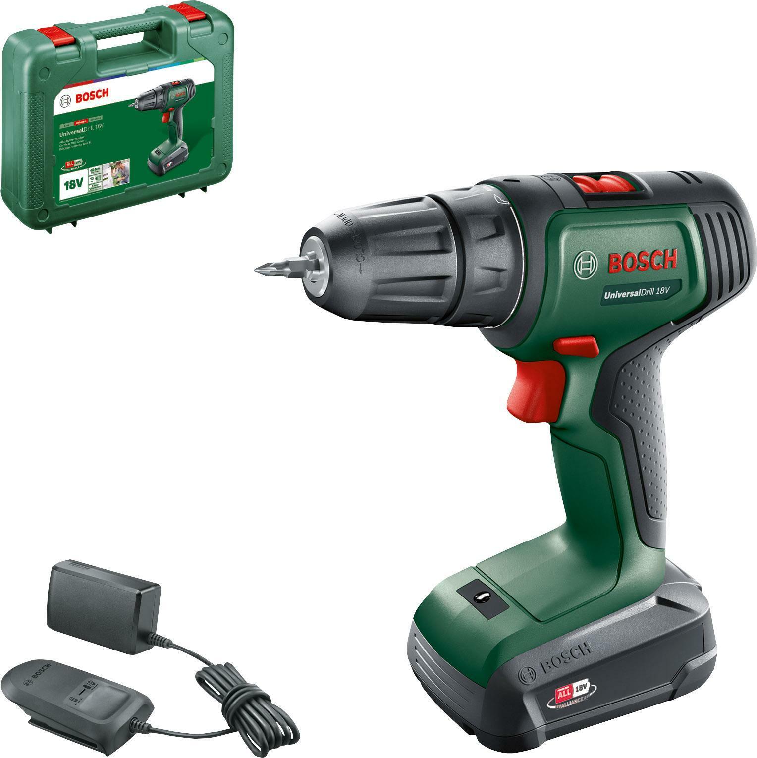 BOSCH UniversalDrill 18V cordless drill (1x 1.5Ah battery + charger ...