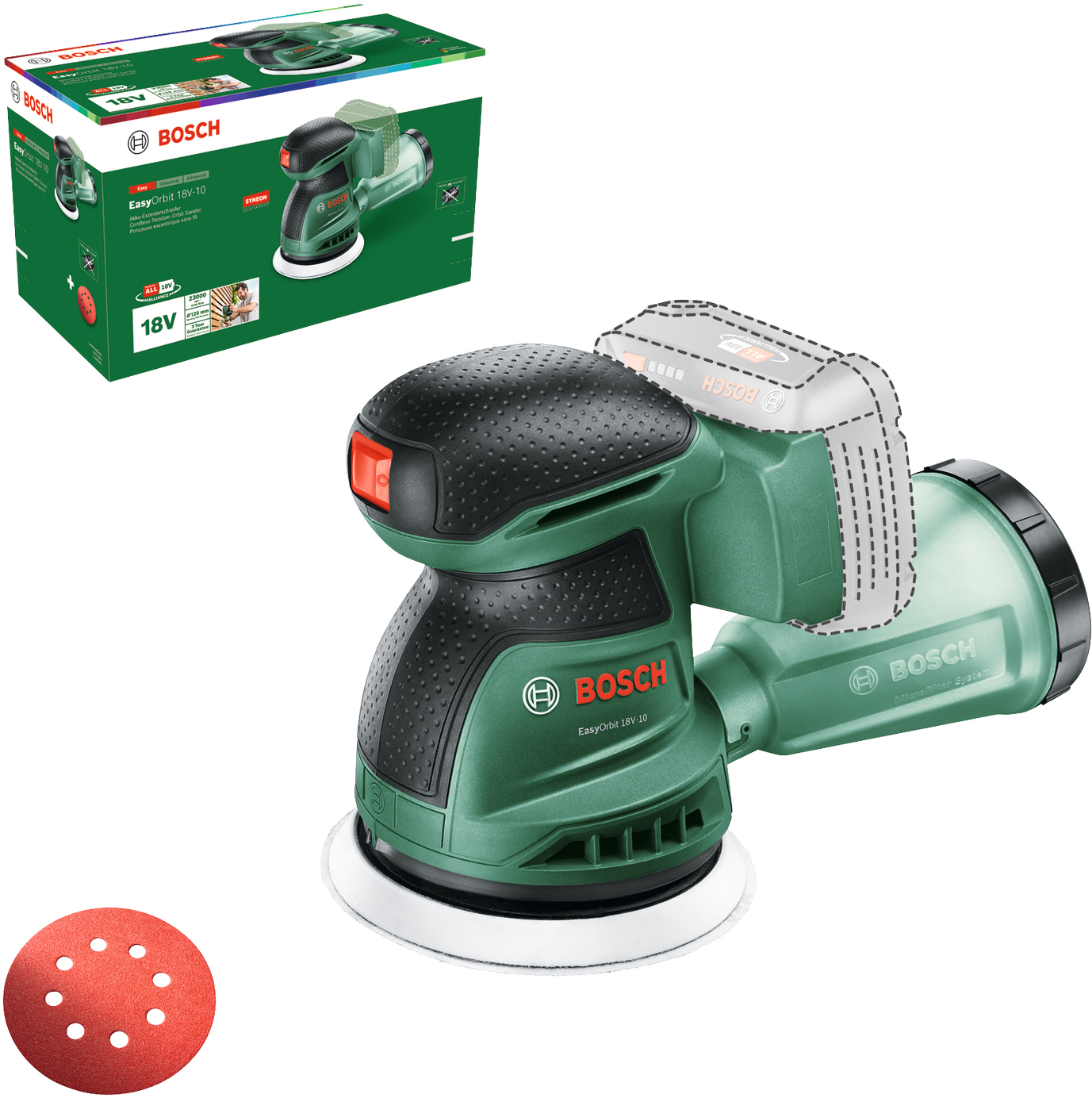 BOSCH EasyOrbit 18V-10 excentrische accu-schuurmachine 125mm in ...