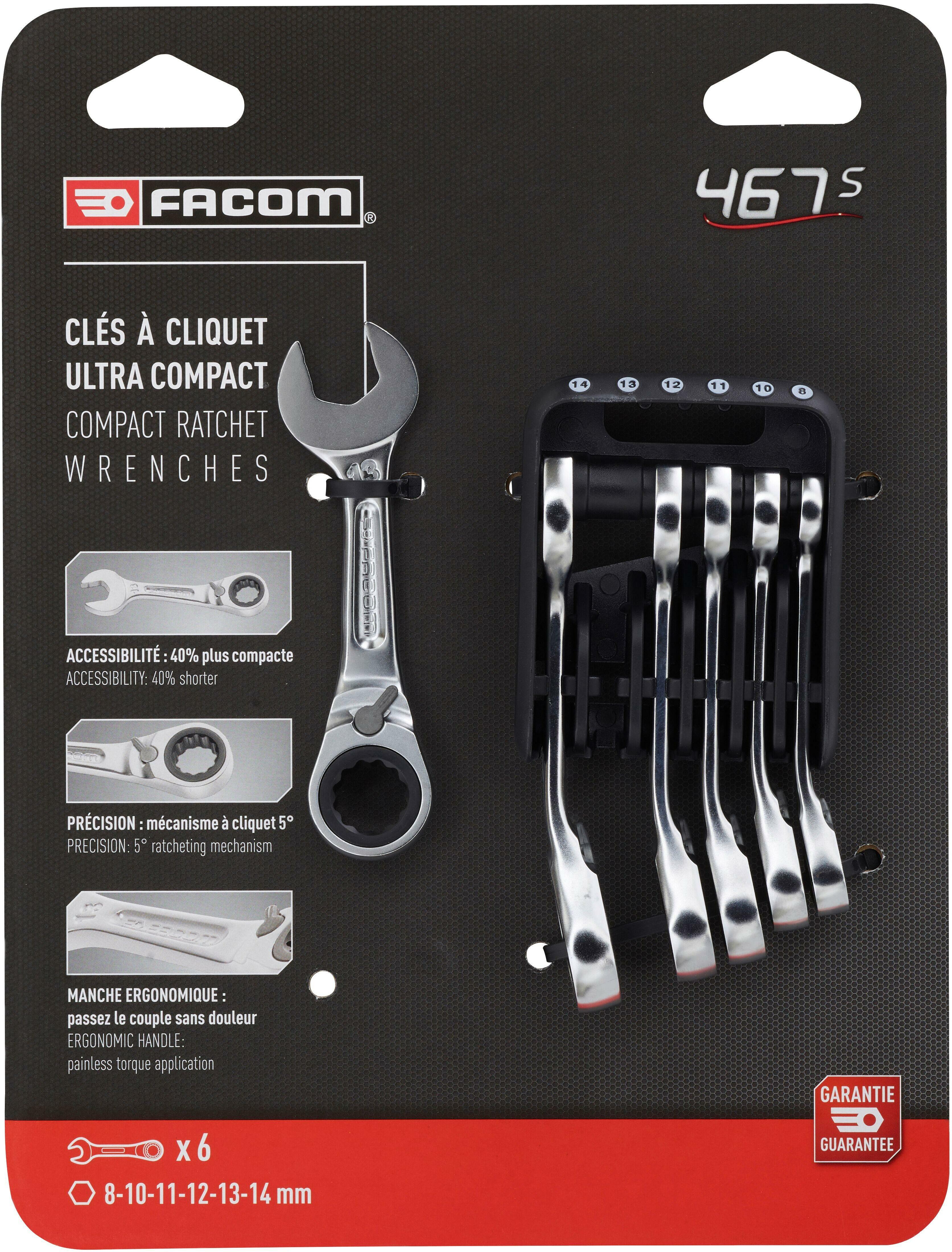 FACOM 467BS.JP6PB korte anti-slip steekringratelsleutelset in houder 6 ...