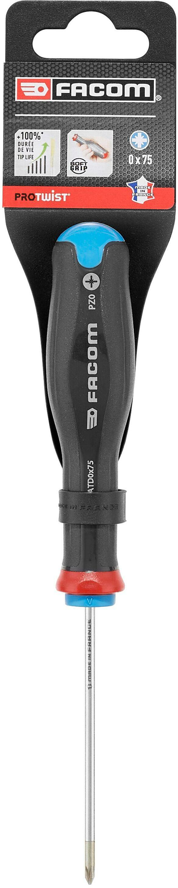 FACOM ATD0X75PB ProTwist schroevendraaier voor Pozidriv kruiskopschroeven met rond bled PZ0 x 75 ...