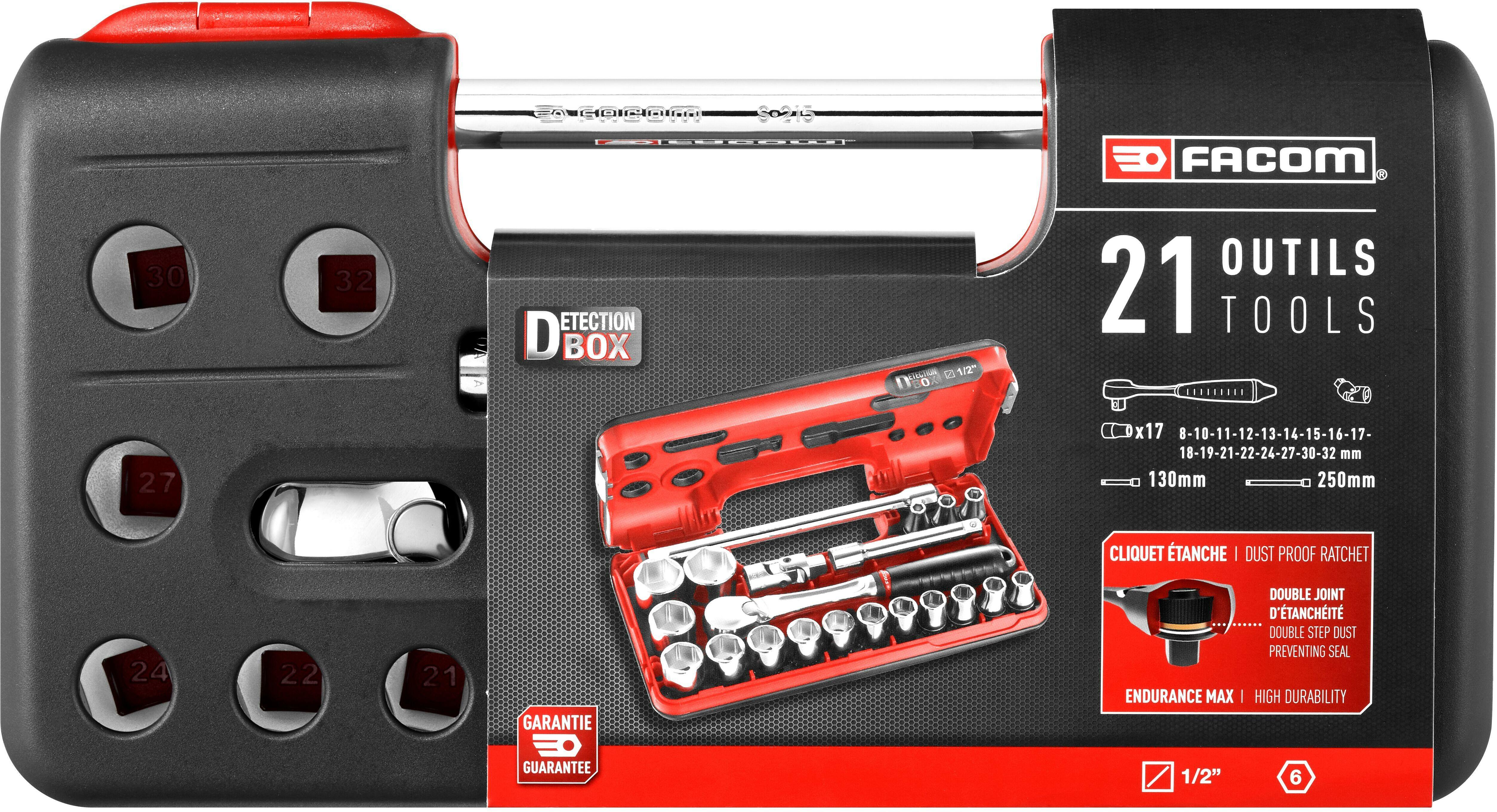 FACOM SL.DBOX1PB dustproof ratchet SL.161 hexagonal 1/2" + socket set in compact box 21-piece ...