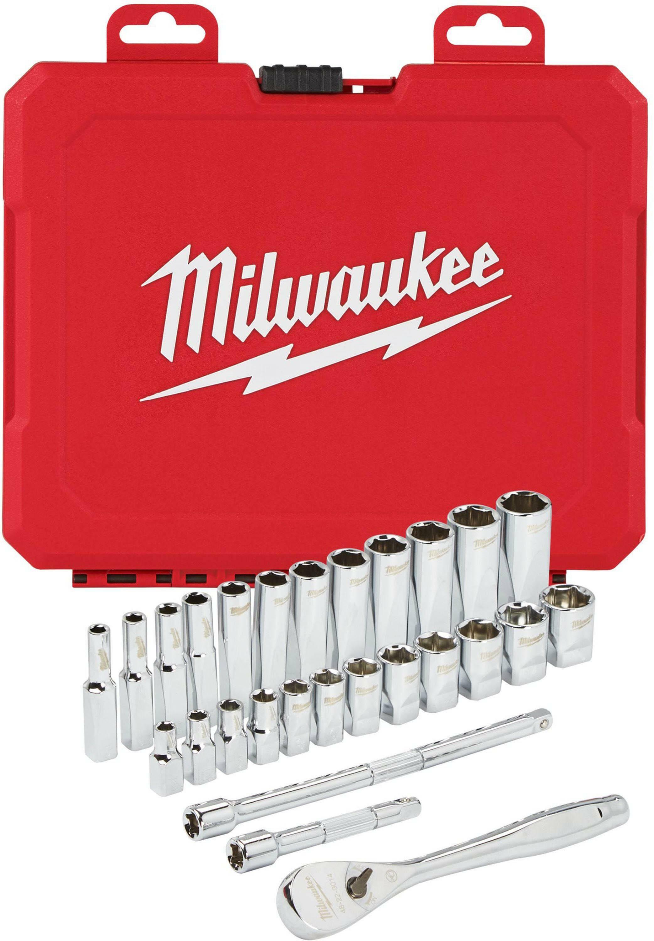 MILWAUKEE 4932464943 doppenset metrisch met ratel 1/4" in opbergdoos 28 ...
