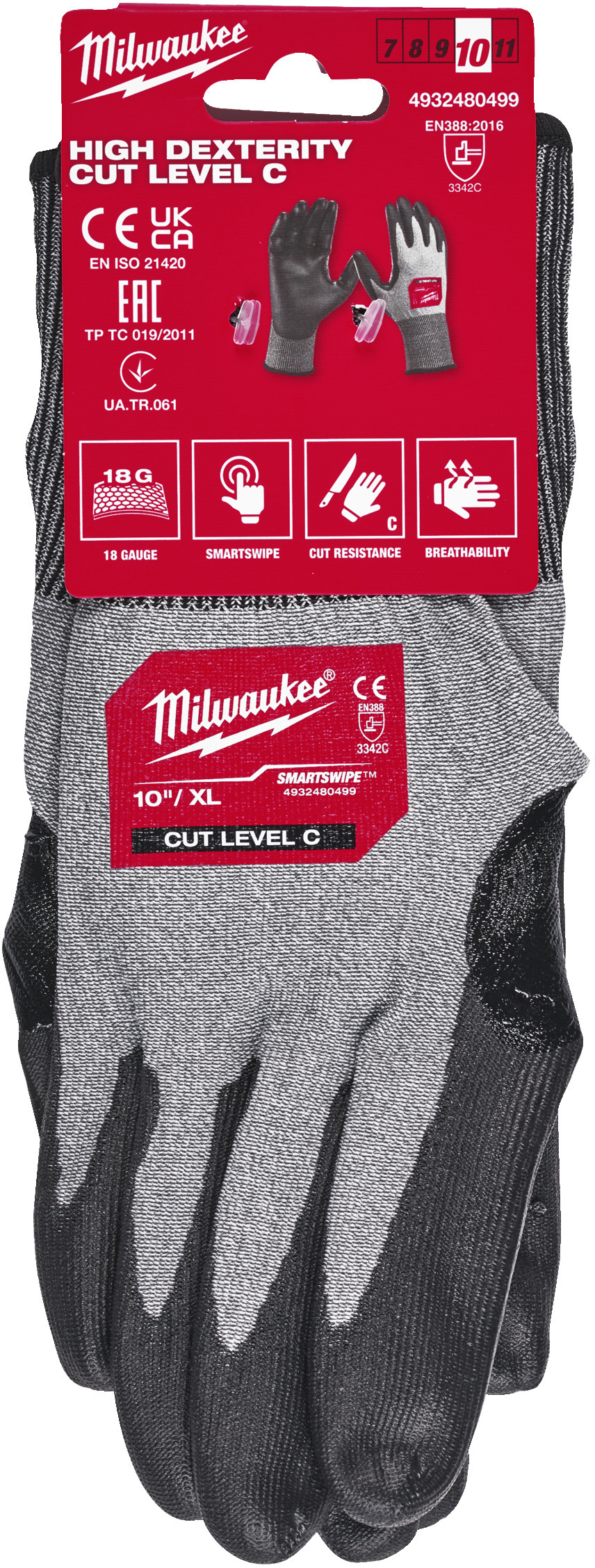MILWAUKEE Hi-Dex Cut C work gloves grey/black cut class 3/C colour code ...