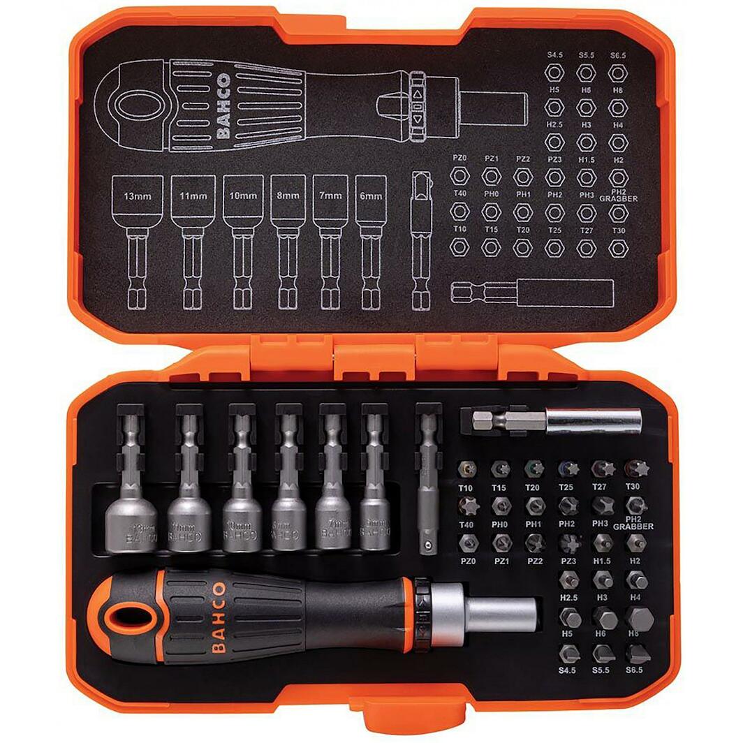 BAHCO 59/S36BCR bit set 1/4" + ratchet screwdriver slotted, Phillips ...
