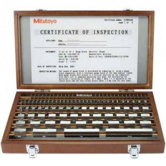 MITUTOYO 516-968-10 eindmatenset met inspectiecertificaat, klasse 2, staal in houten kist 32 ...