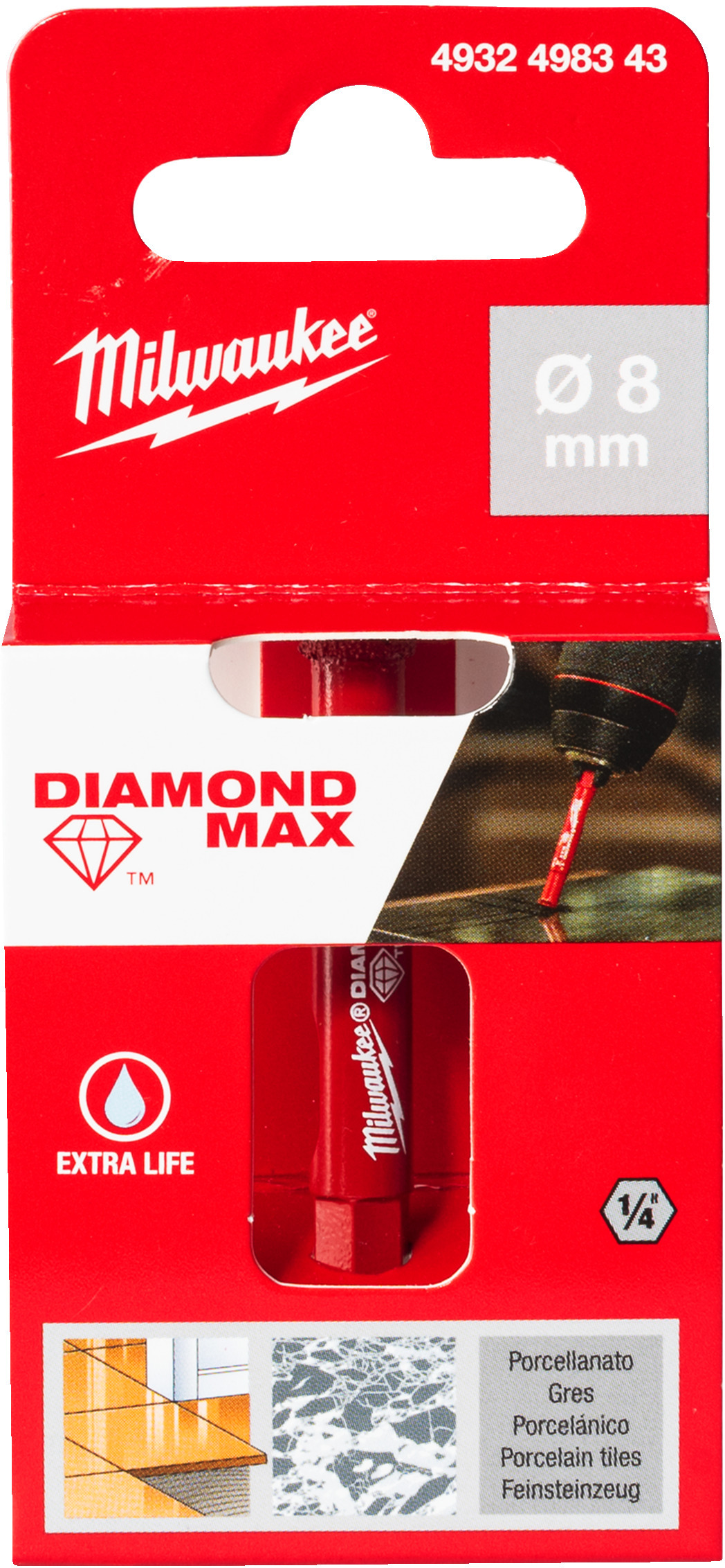 MILWAUKEE 4932498343 diamond core drill DIAMOND MAX wet/dry HEX 8 mm ...