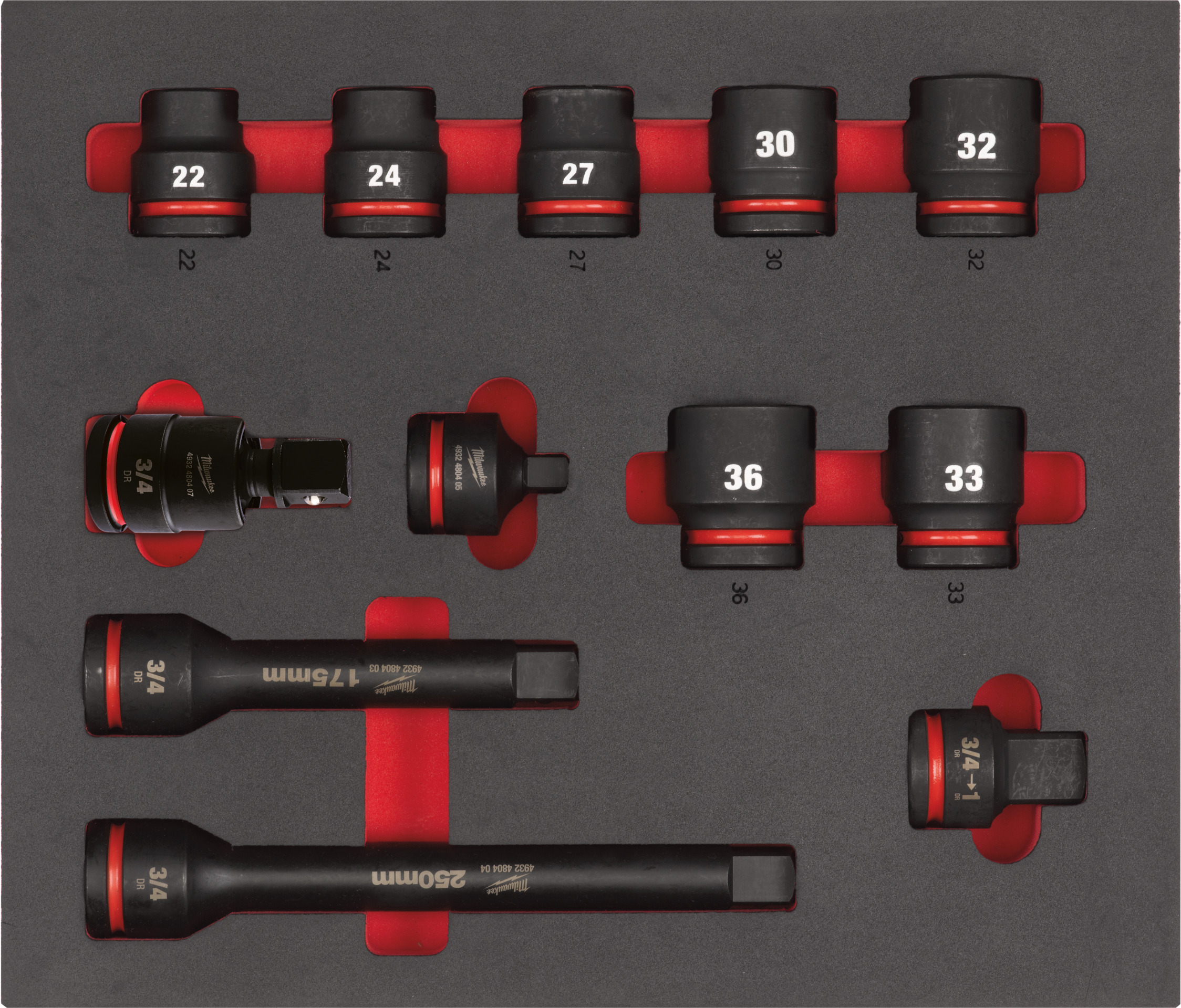 MILWAUKEE 4932493396 SHOCKWAVE korte doppenset 3/4" in foam inzetstuk ...