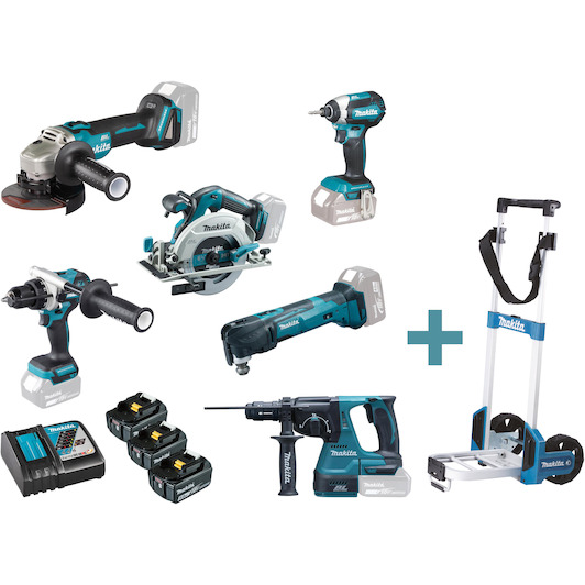 MAKITA DLX6128JX1 18V LXT cordless machine set 6 piece accessory set in MAKPACs 3x 5 Ah battery charger